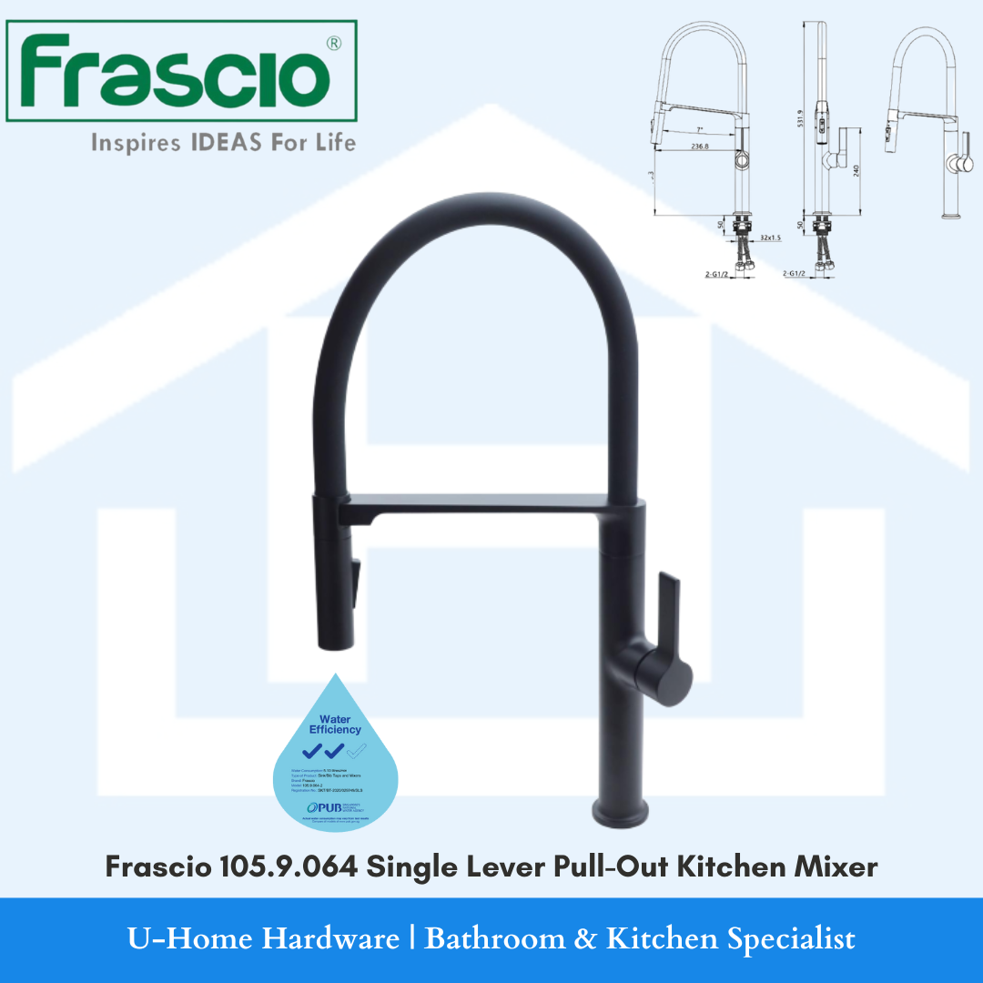 FRASCIO 105.9.064 Single Lever Pull-Out Kitchen Mixer (Matt Black) – U ...