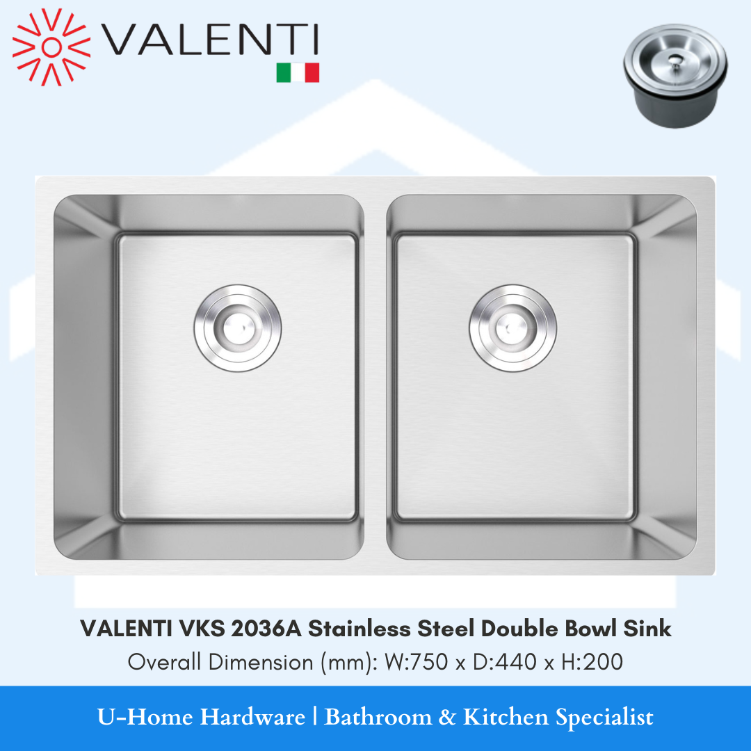 VALENTI VKS 2036A Stainless Steel Double Bowl Kitchen Sink – U-Home ...