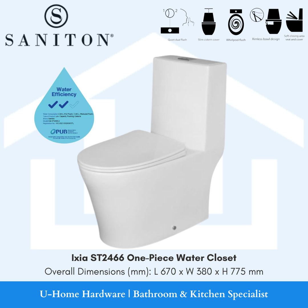 Saniton Ixia ST2466 One-Piece Water Closet Toilet Bowl – U-Home Hardware